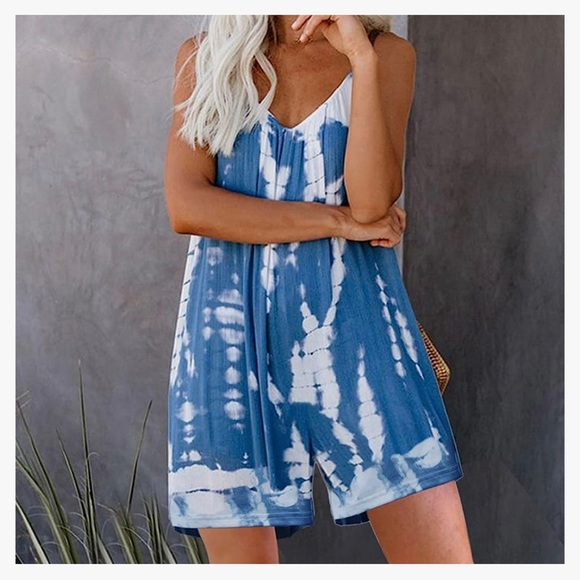 troika clothing | Pants & Jumpsuits | Tie Dye Blue Romper | Poshmark
